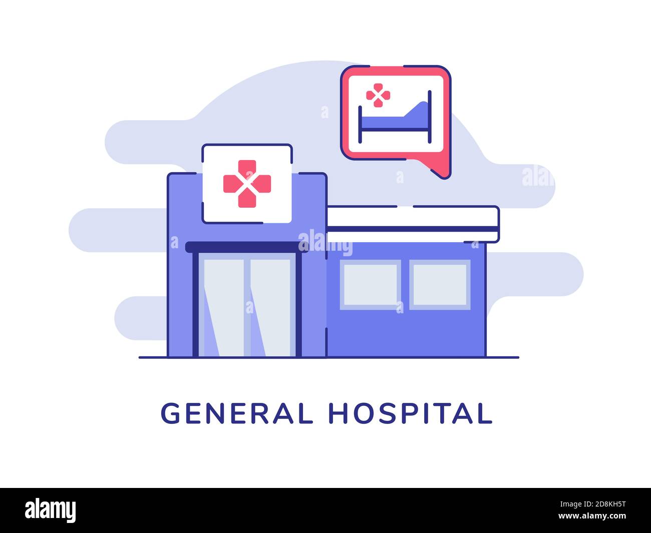 General Hospital building white isolated background with flat color ...