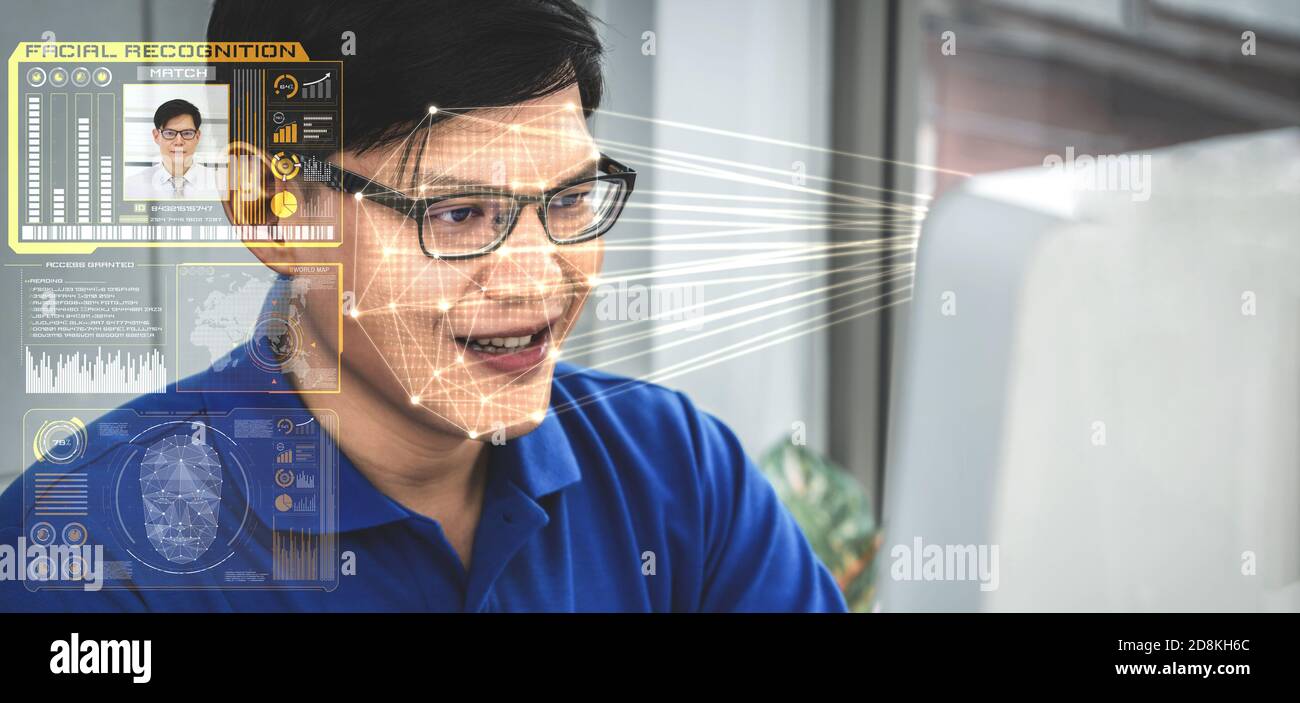 Facial recognition technology scan and detect people face for identification . Future concept ...