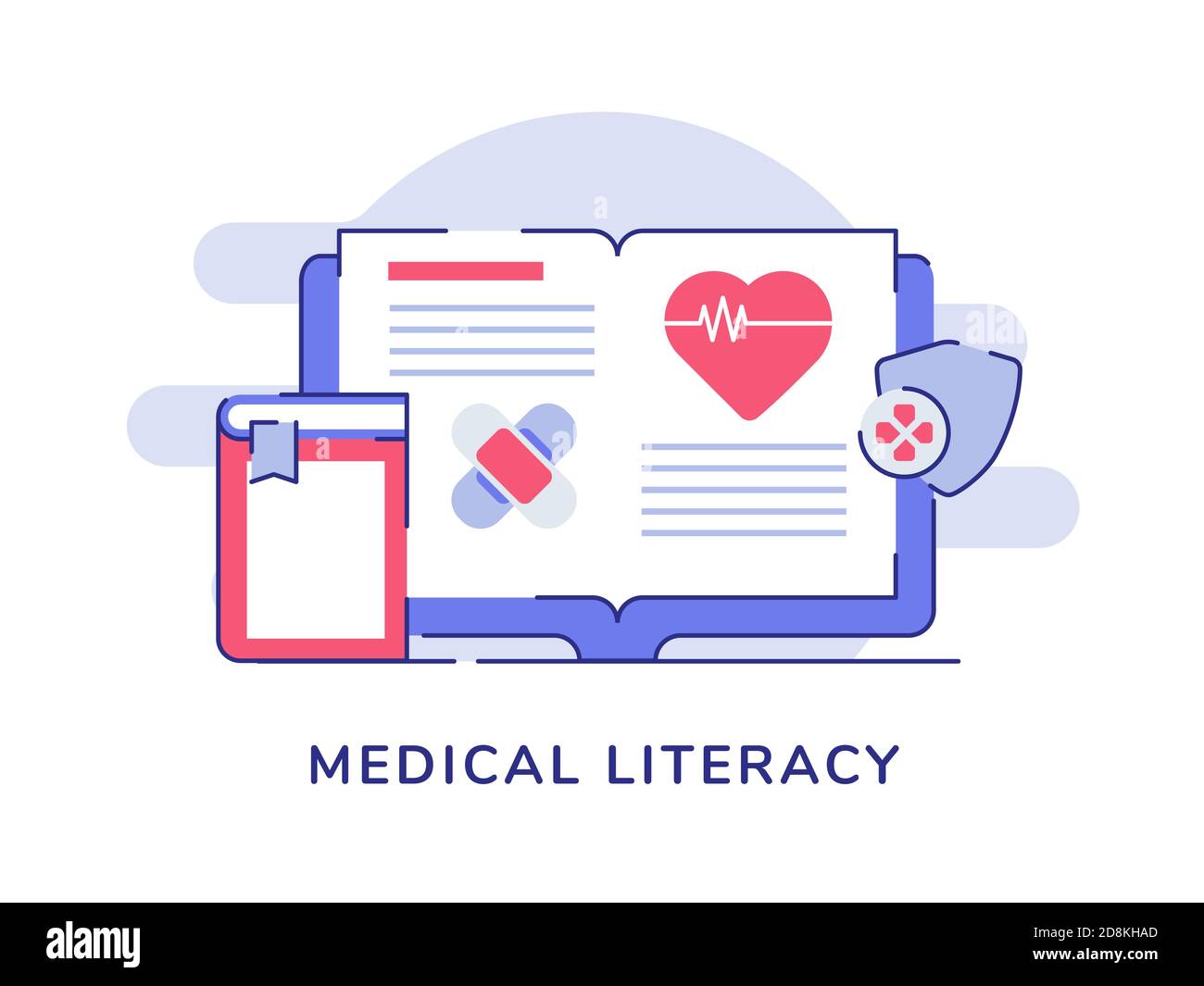 Medical literacy concept open book heartbeat bandage image on page ...