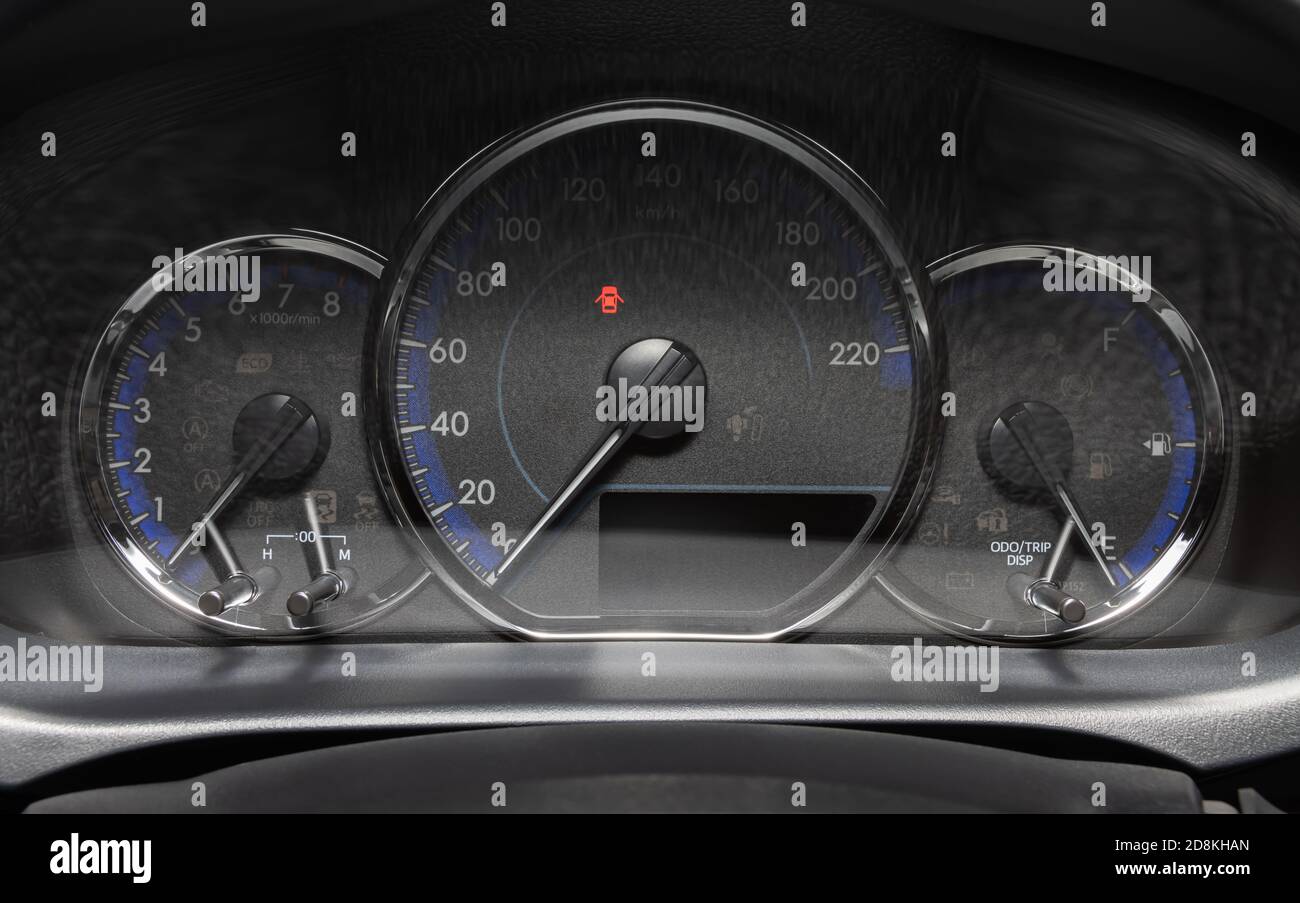 Car Dashboard on Car Console and Door Open Signal and Speed Dial Stock ...