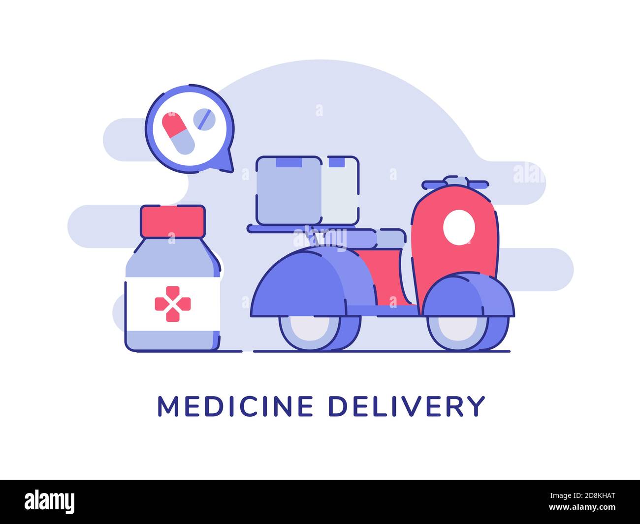 Medicine delivery concept pharmacy drug box delivery on scooter white ...