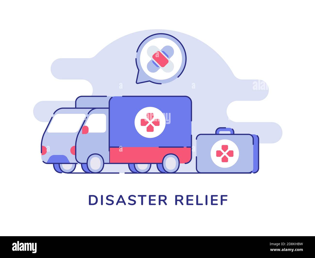 Disaster relief concept truck delivery shipping drugs first aid tool ...