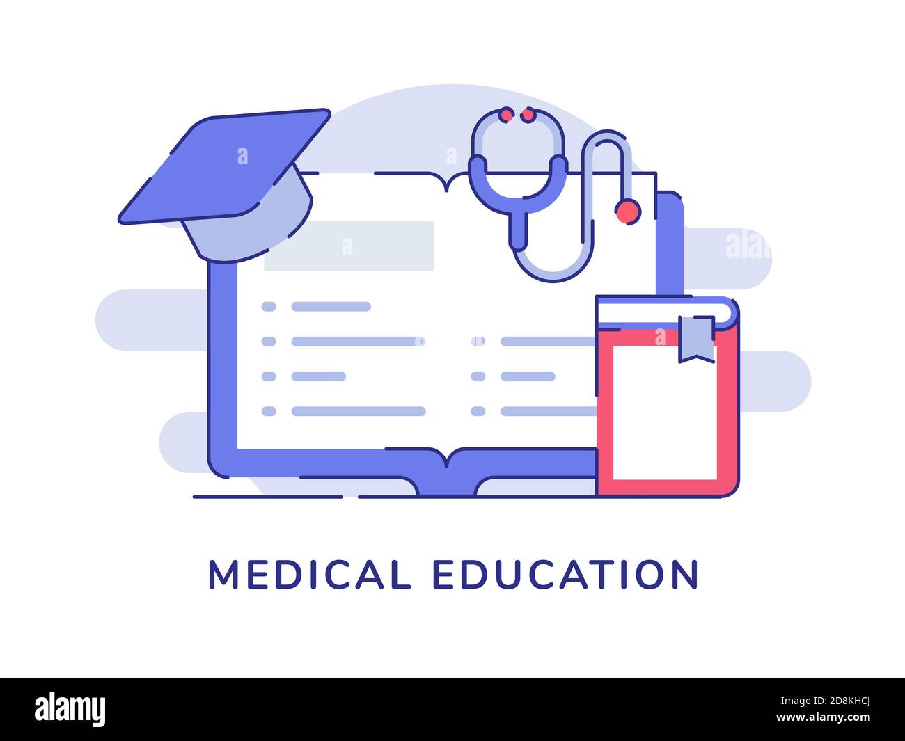 Medical education concept open page book literacy hat stethoscope white ...