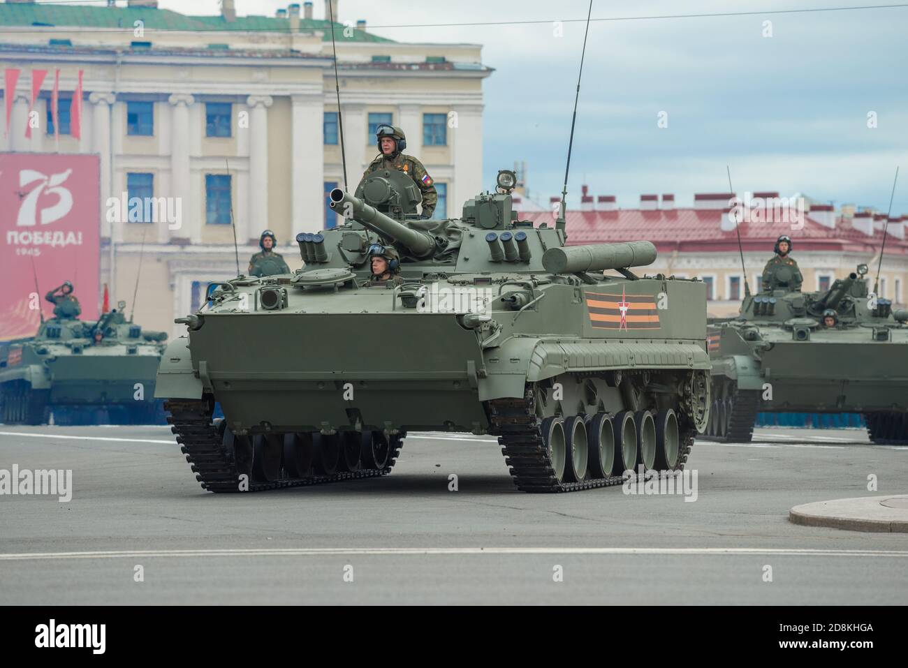 SAINT PETERSBURG, RUSSIA - JUNE 20, 2020: Infantry fighting vehicle BMP-3 close up. Rehearsal of ...
