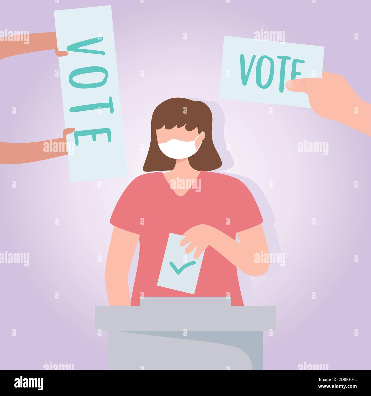 voting and election, woman with medical mask putting paper vote and ...