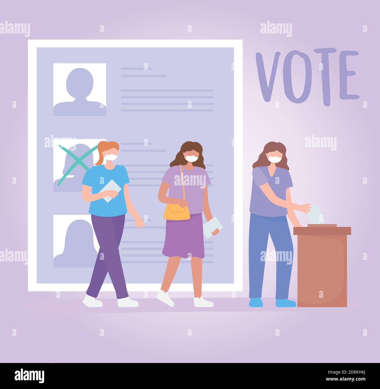 voting and election, people with masks choosing candidates vector ...