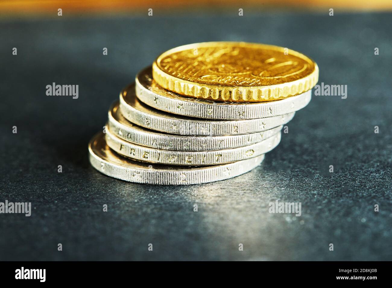 Coins stacked on each other, close up picture, market crisis and ...