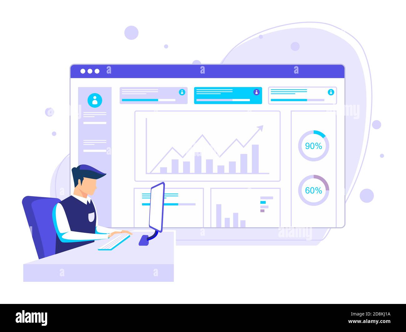 Men give presentations to big screens online. digital concepts, remote ...