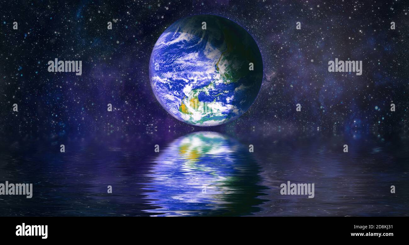 Earth beautiful unusual space planet in space reflected in water ...