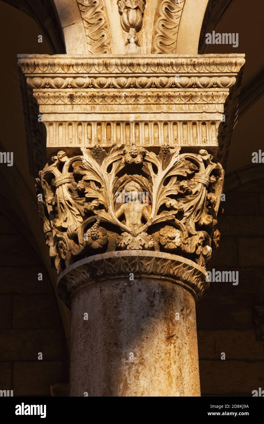 Carved column of the Rector's Palace in Dubrovnik, Croatia Stock Photo ...