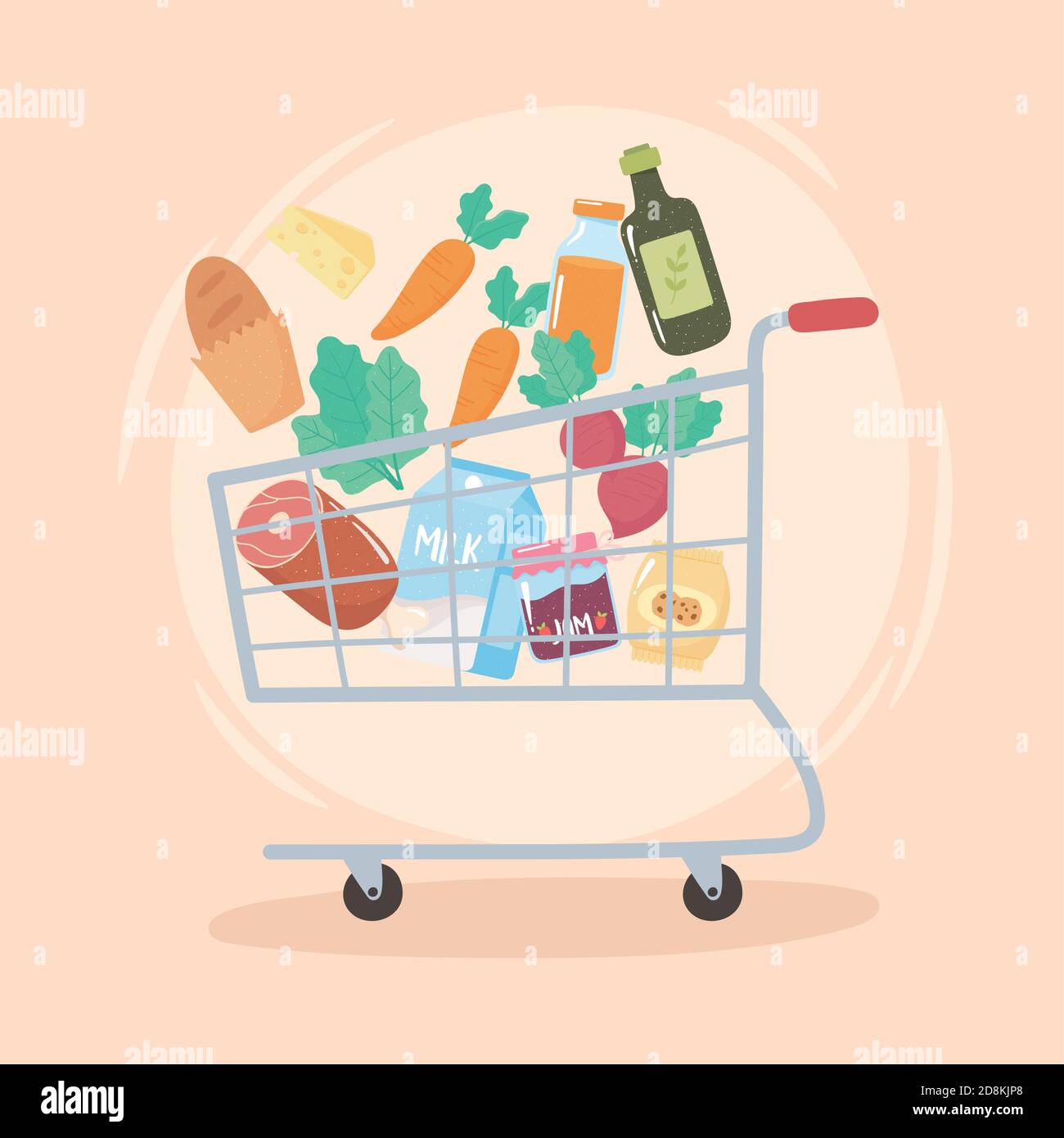 falling goods in the shopping cart, grocery purchases vector ...