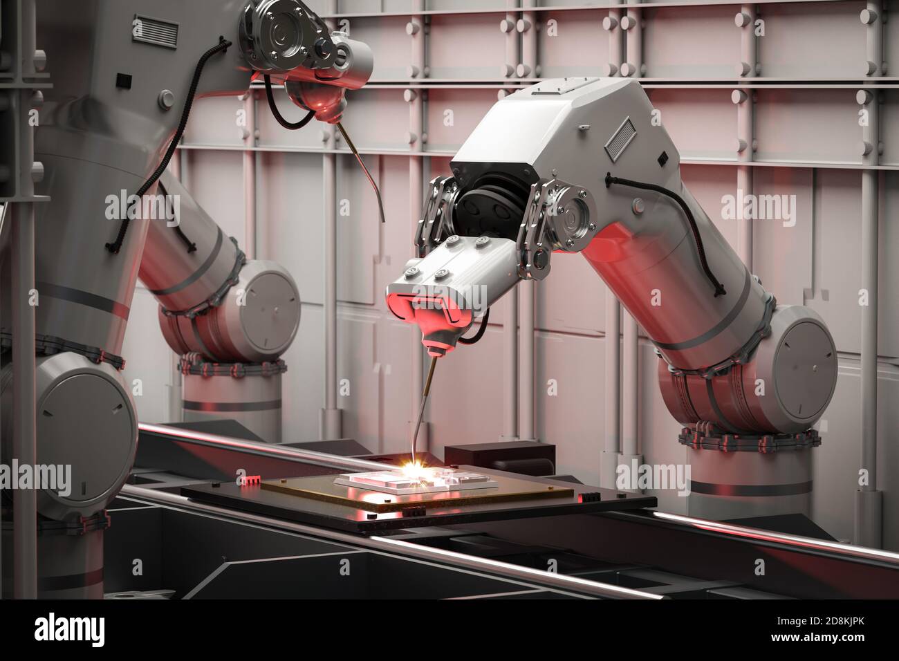 Automation Industry Concept With 3d Rendering Robot Assembly Line In