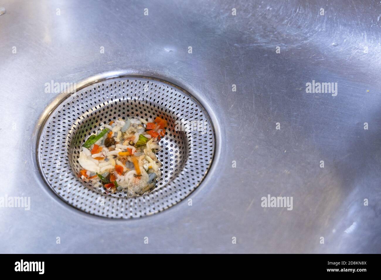 Kitchen sink waste filter trapped waste from flowing into drainage ...