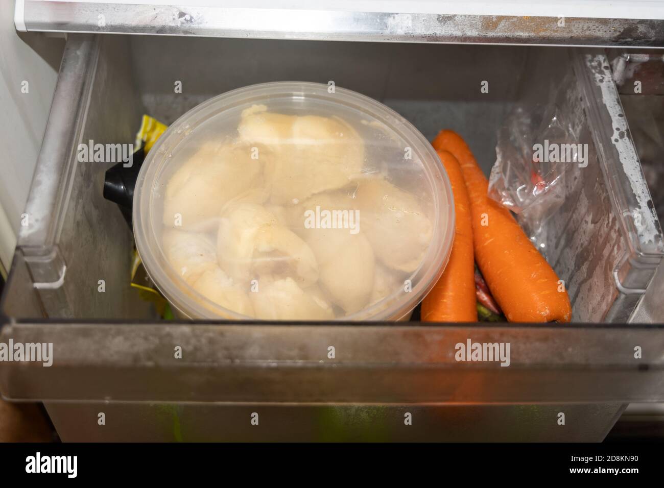 Durian flesh or pulp in container to chill in refrigerator Stock Photo ...