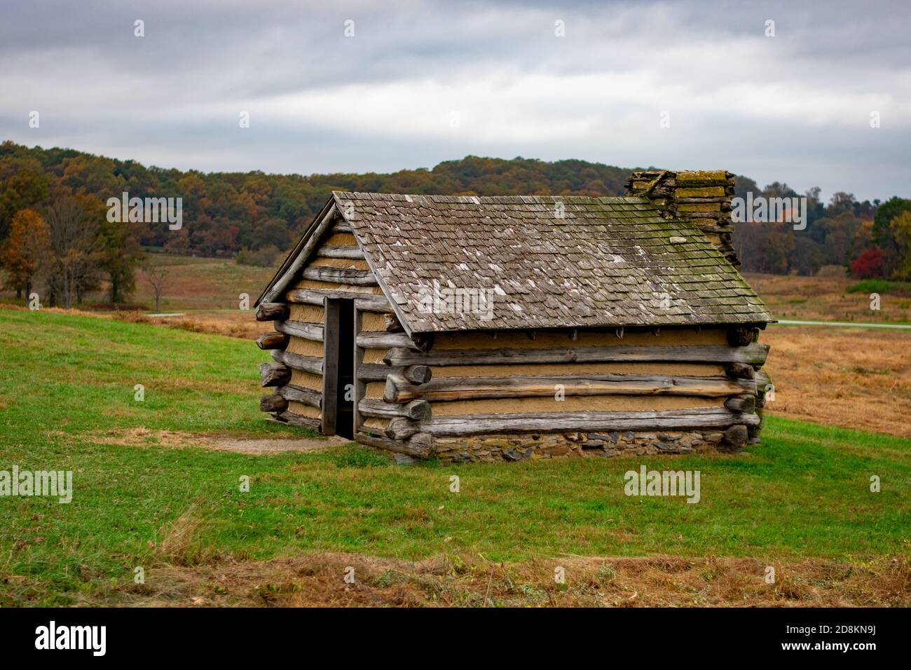 A Reconstructed Log Hut in a Wide Open Field in Valley Forge National ...