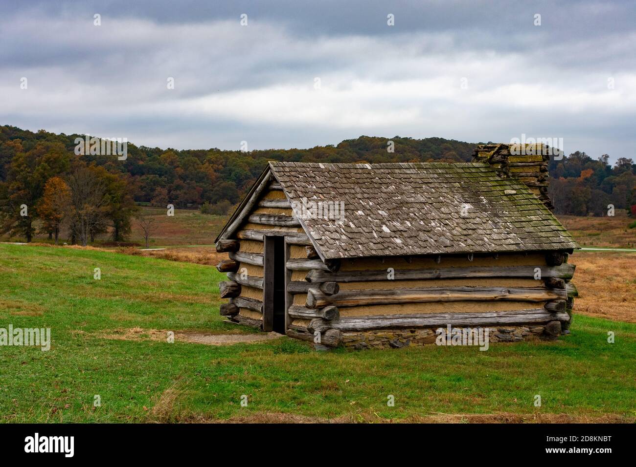 A Reconstructed Log Hut in a Wide Open Field in Valley Forge National ...