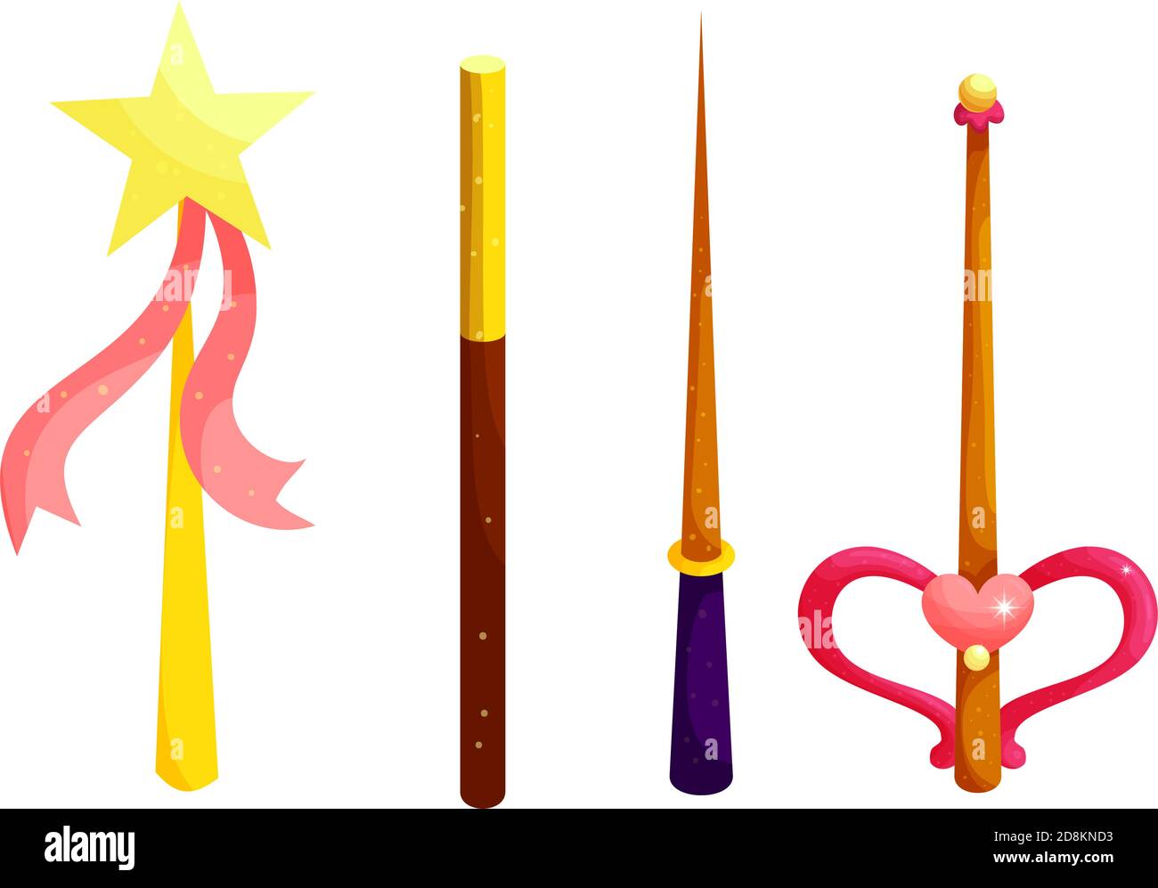 Magic wands cartoon flat vector illustrations set Stock Vector Image ...