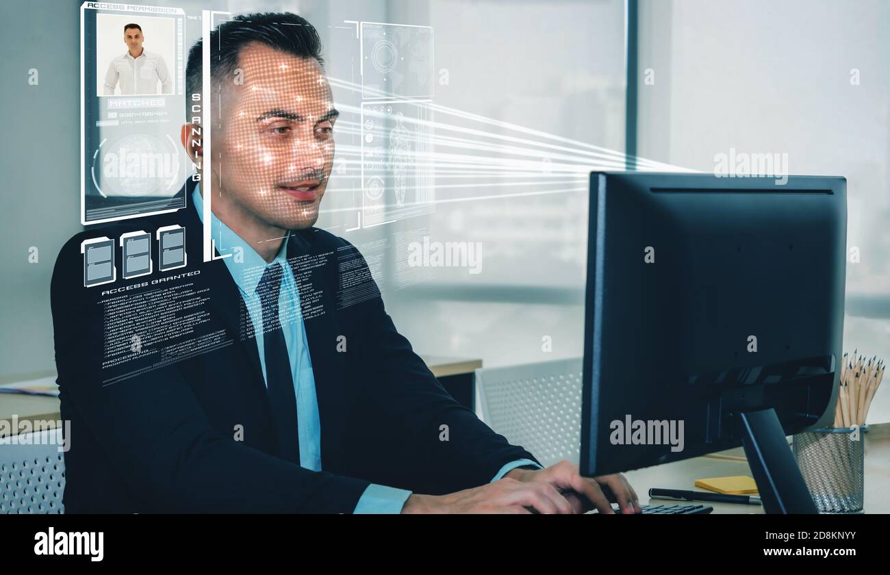 Facial recognition technology scan and detect people face for ...