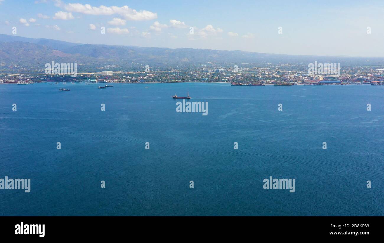 Aerial view of Zamboanga city with its seaport and ships. Commercial ...