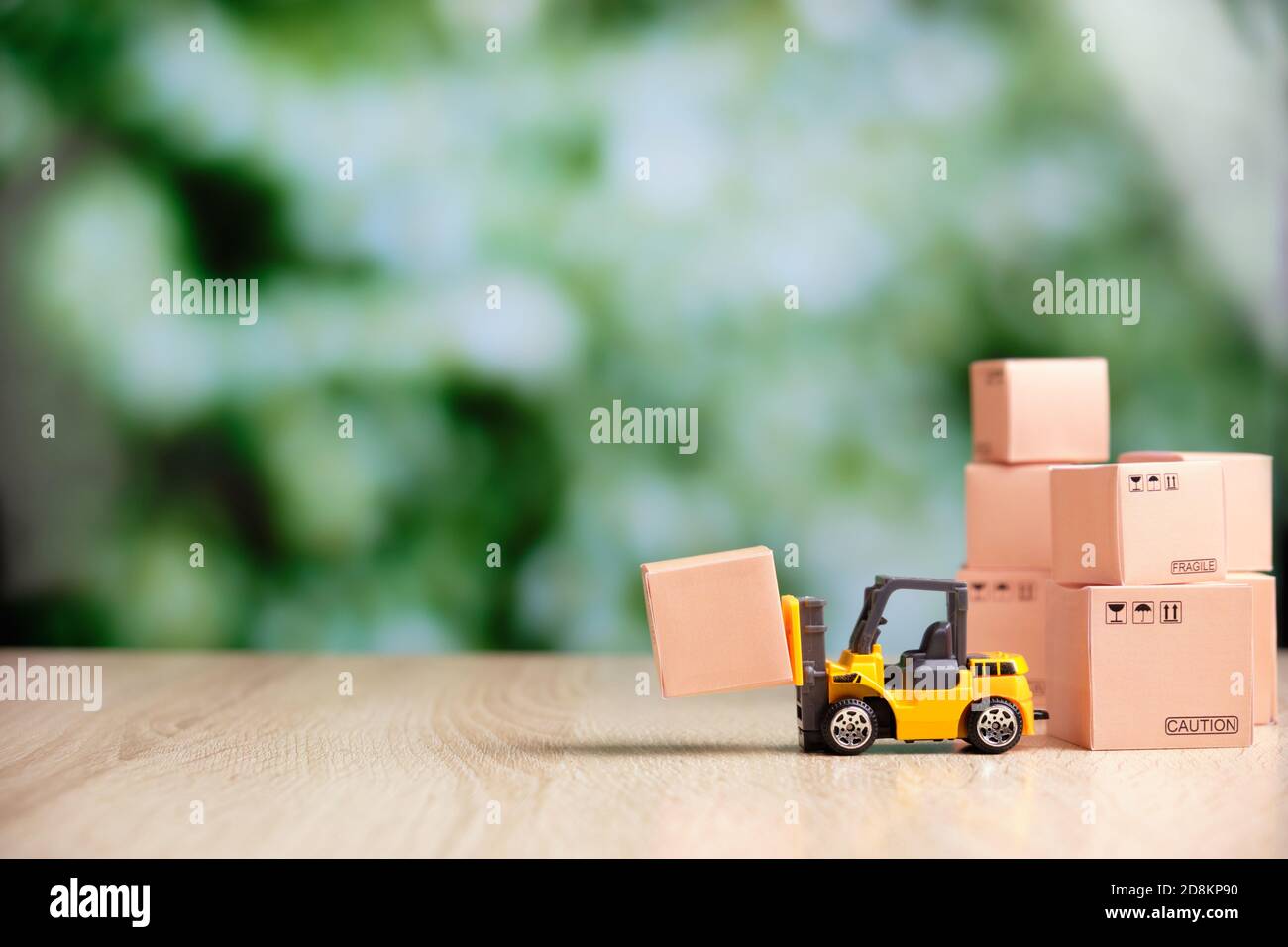 Concept of loading goods in packaging by forklift copy space Stock ...