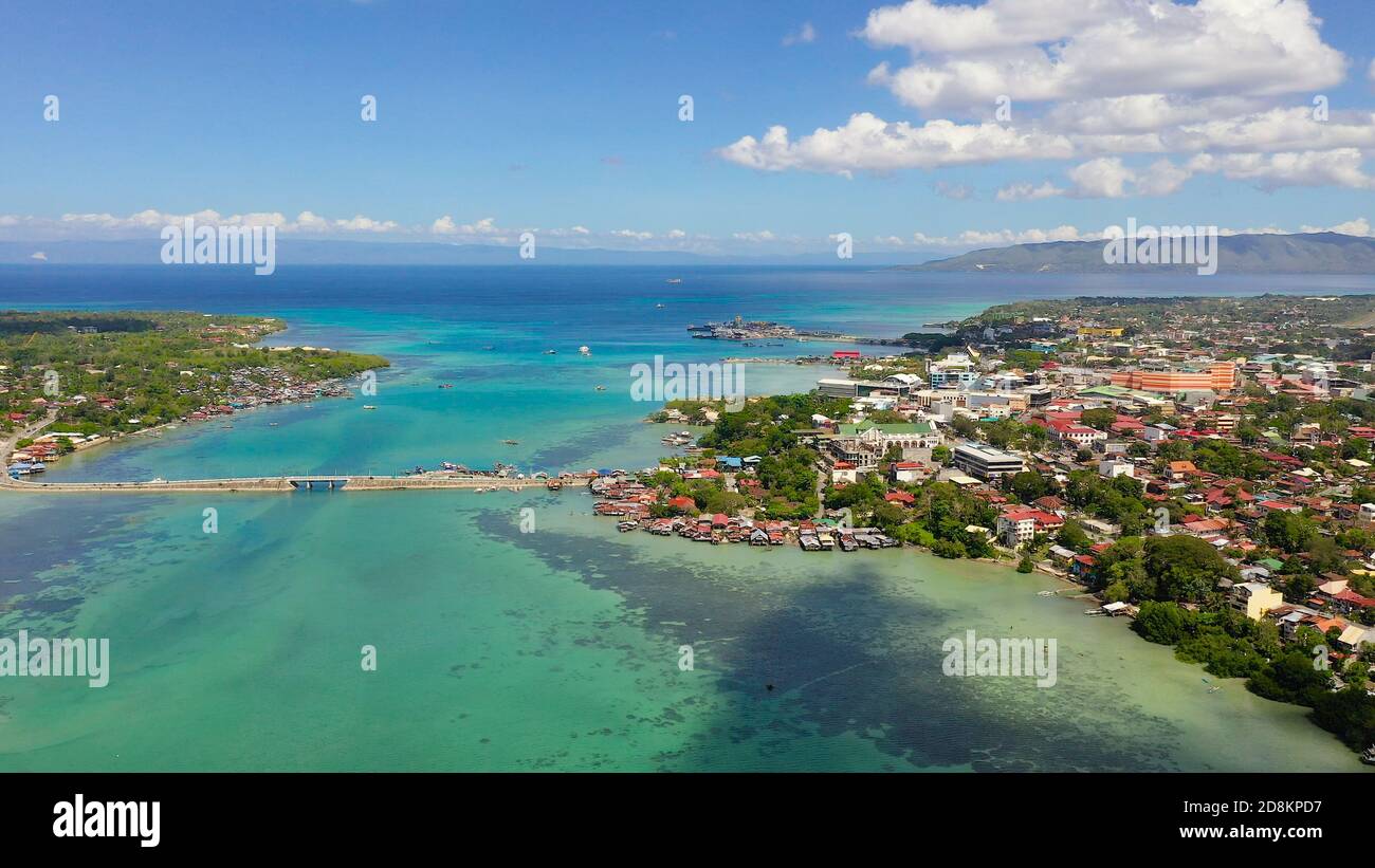 Aerial view of the Dauis bridge between Bohol and Panglao Islands ...