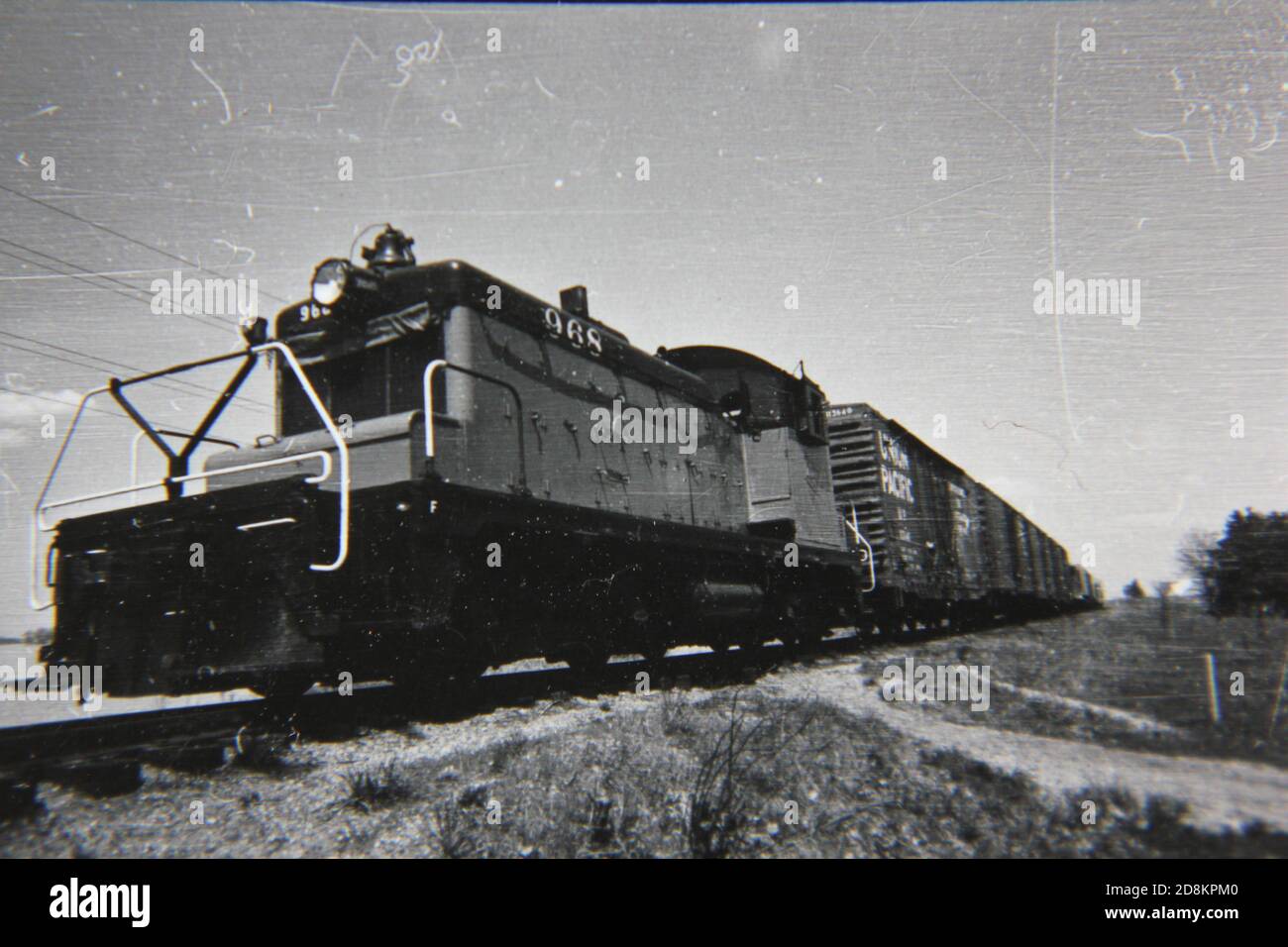 Fine 1970s vintage black ad white photography of the engine of a long ...