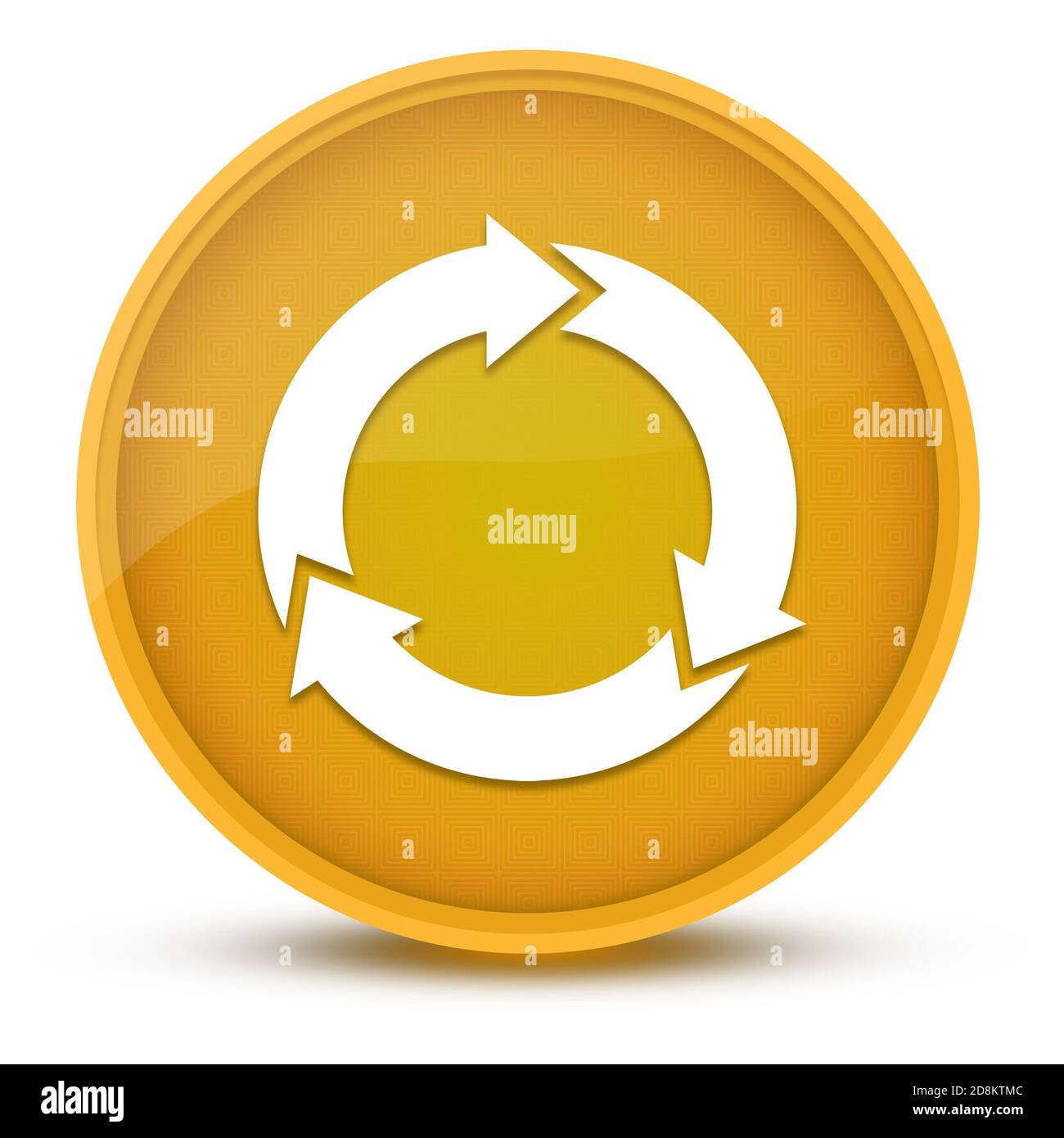 Three circle arrows luxurious glossy yellow round button abstract ...