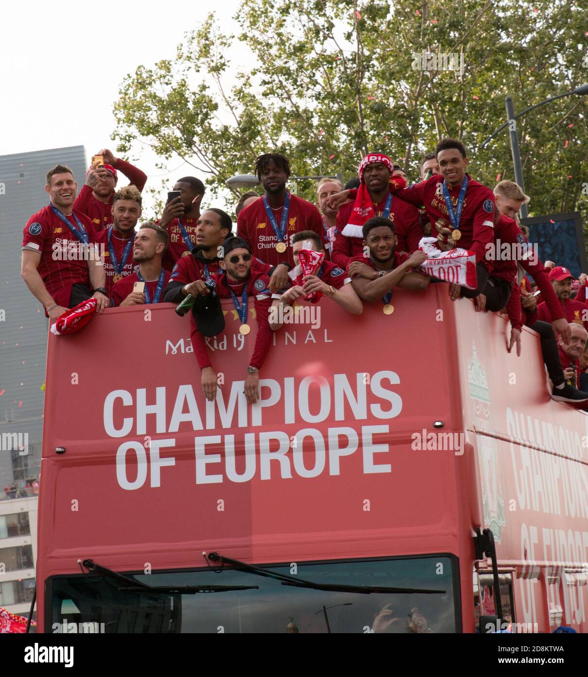 Liverpool Football Club Returning to Liver Buildings on Tour Bus with ...