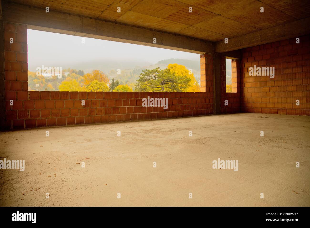 Construction site with the view of autumn trees Stock Photo - Alamy