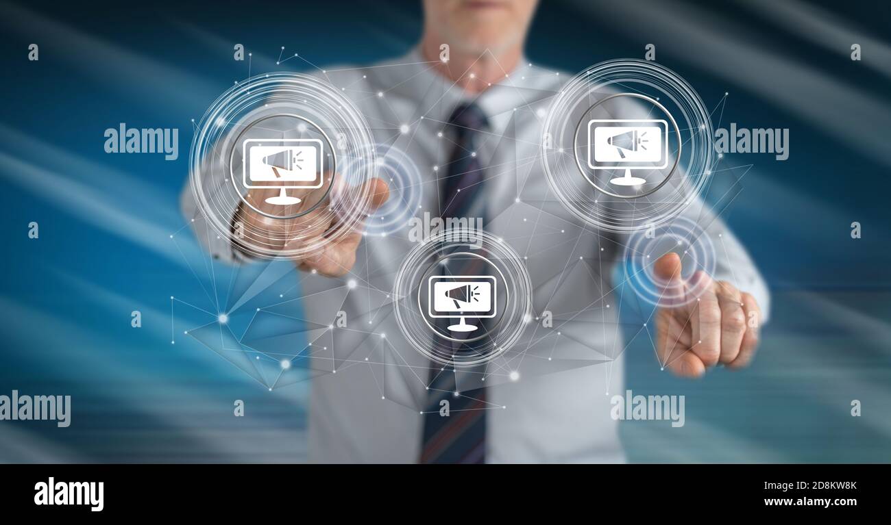 Man touching an announcement concept on a touch screen with his fingers ...