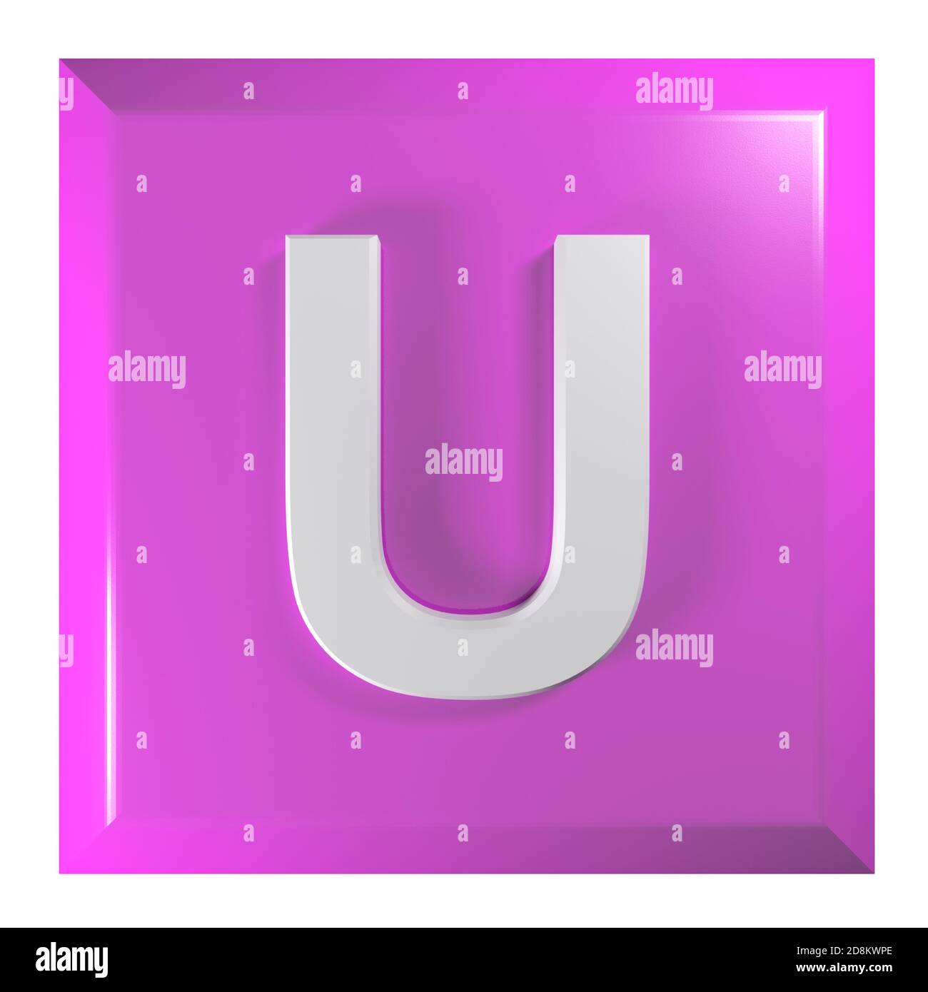 Pink square push button with the alphabetic letter U - 3D rendering ...