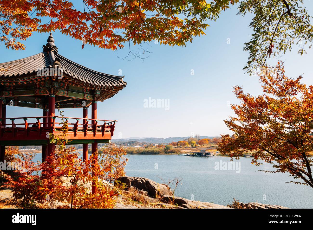 Silleuksa Temple Korean traditional pavilion with Namhan River at ...