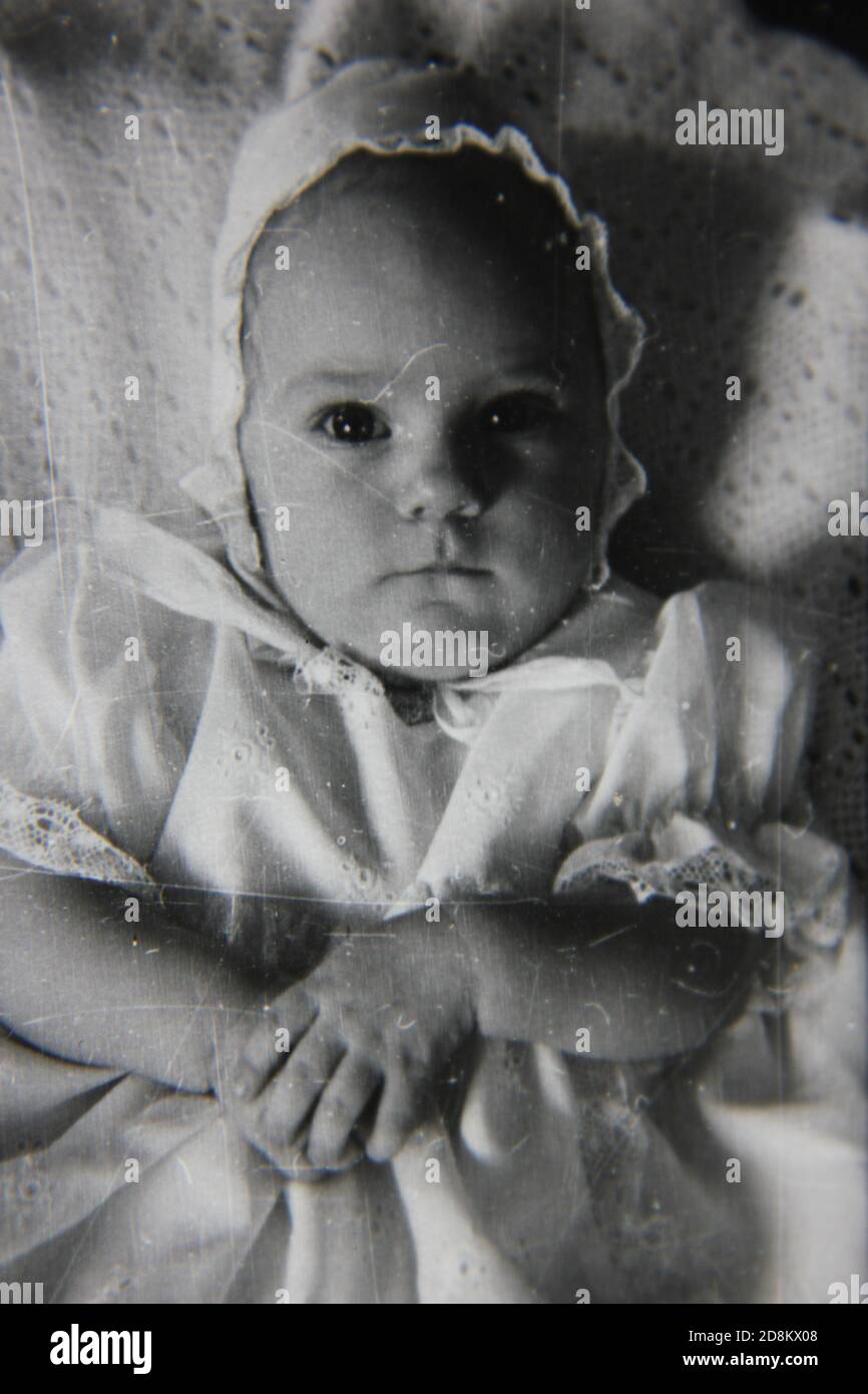 Fine 1970s vintage black and white photography of a cute baby Stock ...