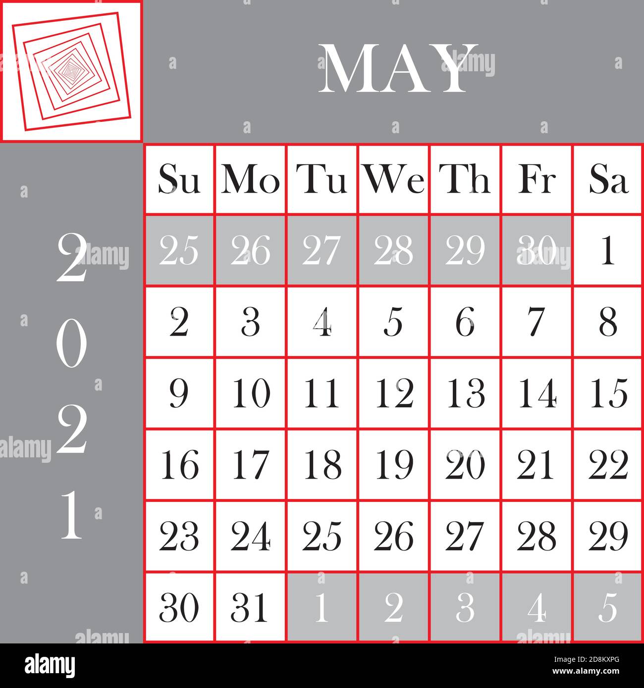 Square format 2021 Calendar May gray white background designer cut ...