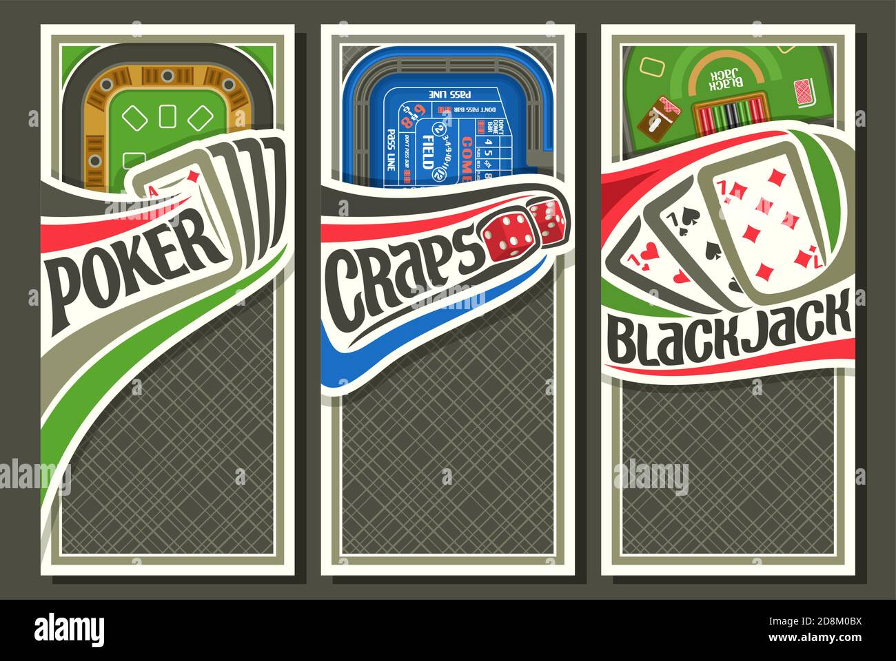 Vector set of Gambling Layouts with copy space, 3 decorative leaflets ...