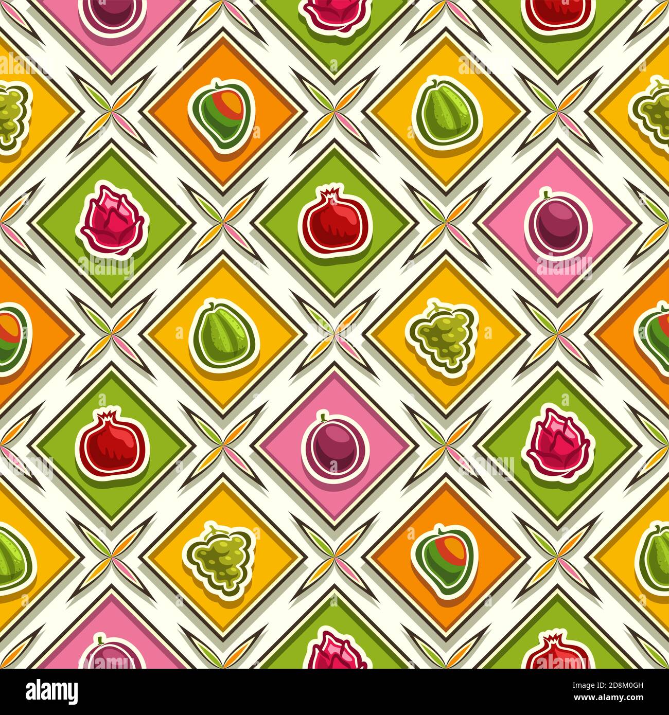 Vector Fruit Seamless Pattern, square repeating fruit background ...