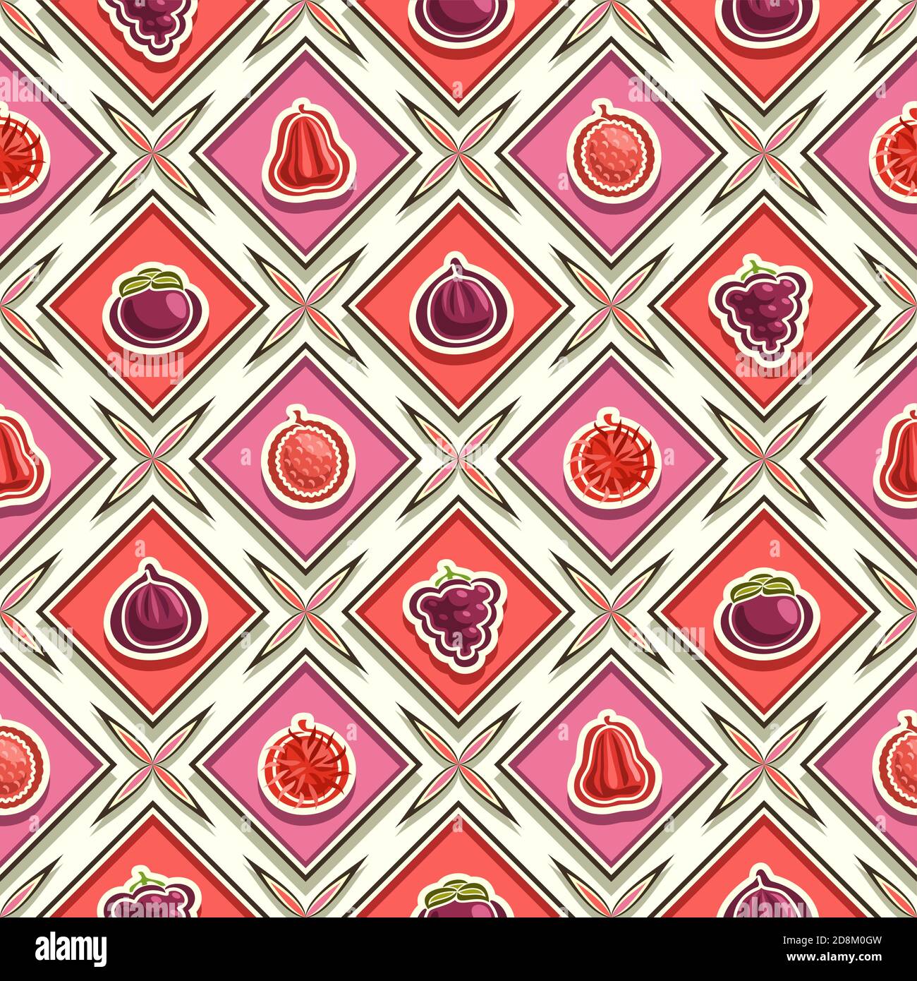 Vector Fruit Seamless Pattern, square repeating fruit background ...