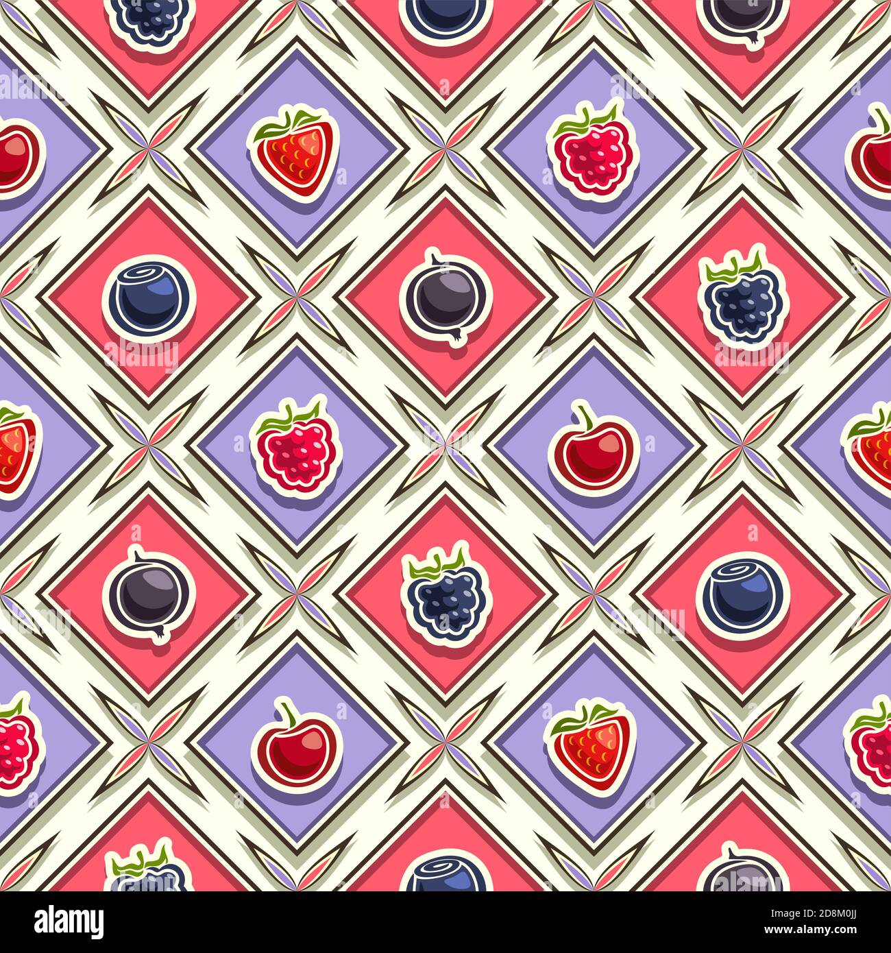 Vector Berry Seamless Pattern, square repeating berry background ...