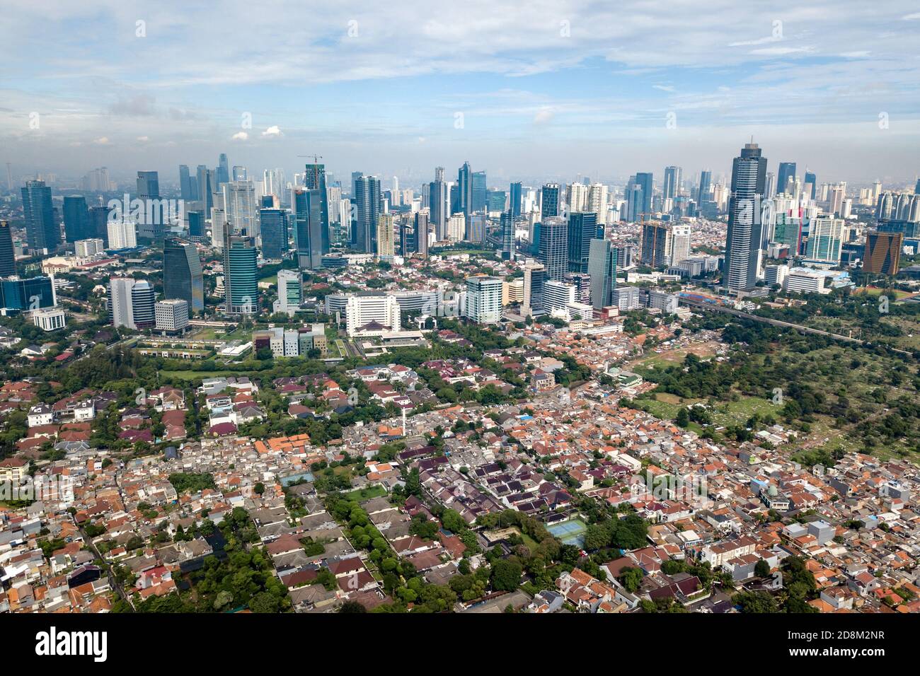 Jakarta, capital city of Indonesia, drone photograph of downtown with ...