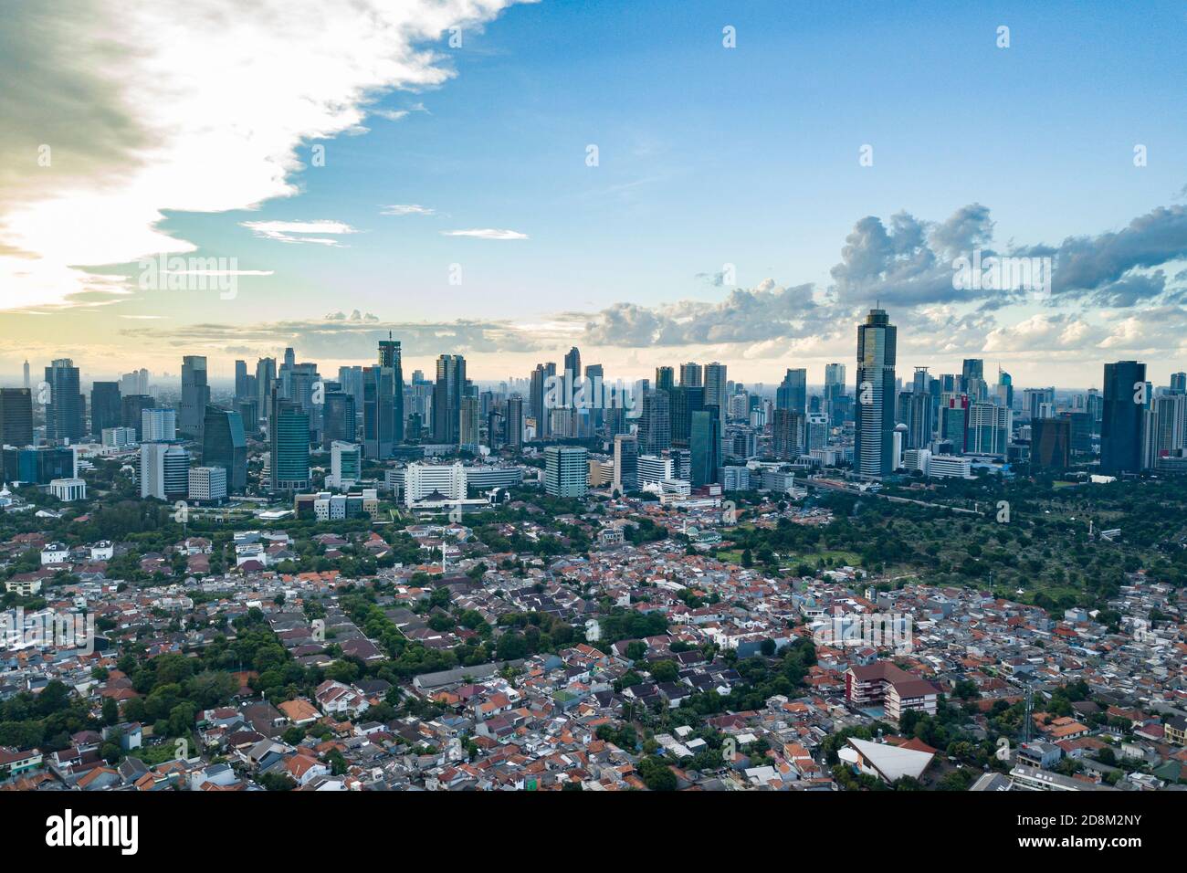 Jakarta, capital city of Indonesia, drone photograph of downtown with ...