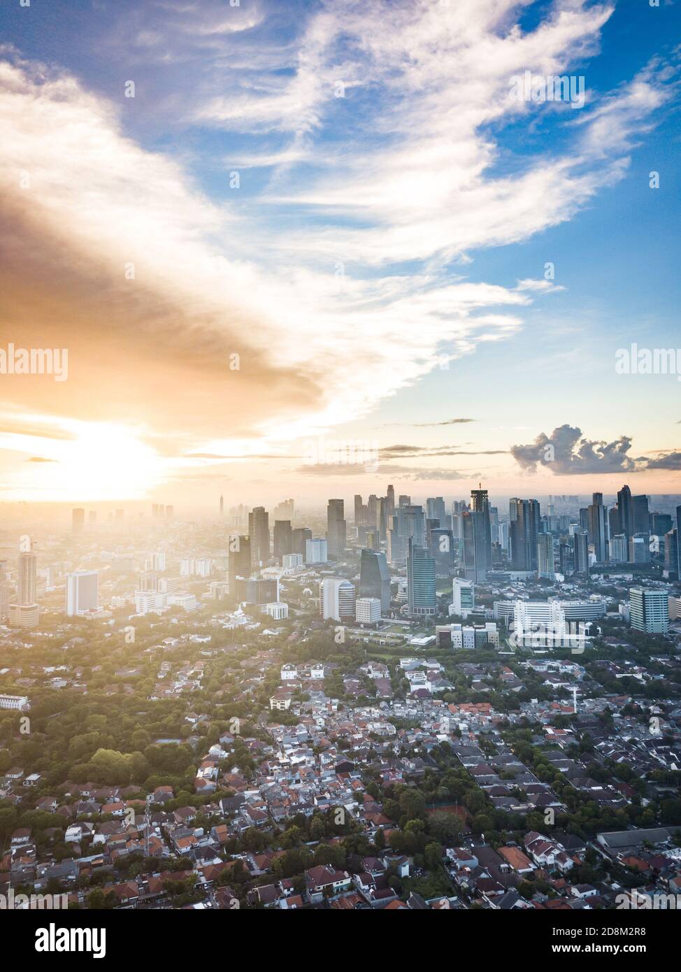 Jakarta, capital city of Indonesia, drone photograph of downtown with ...
