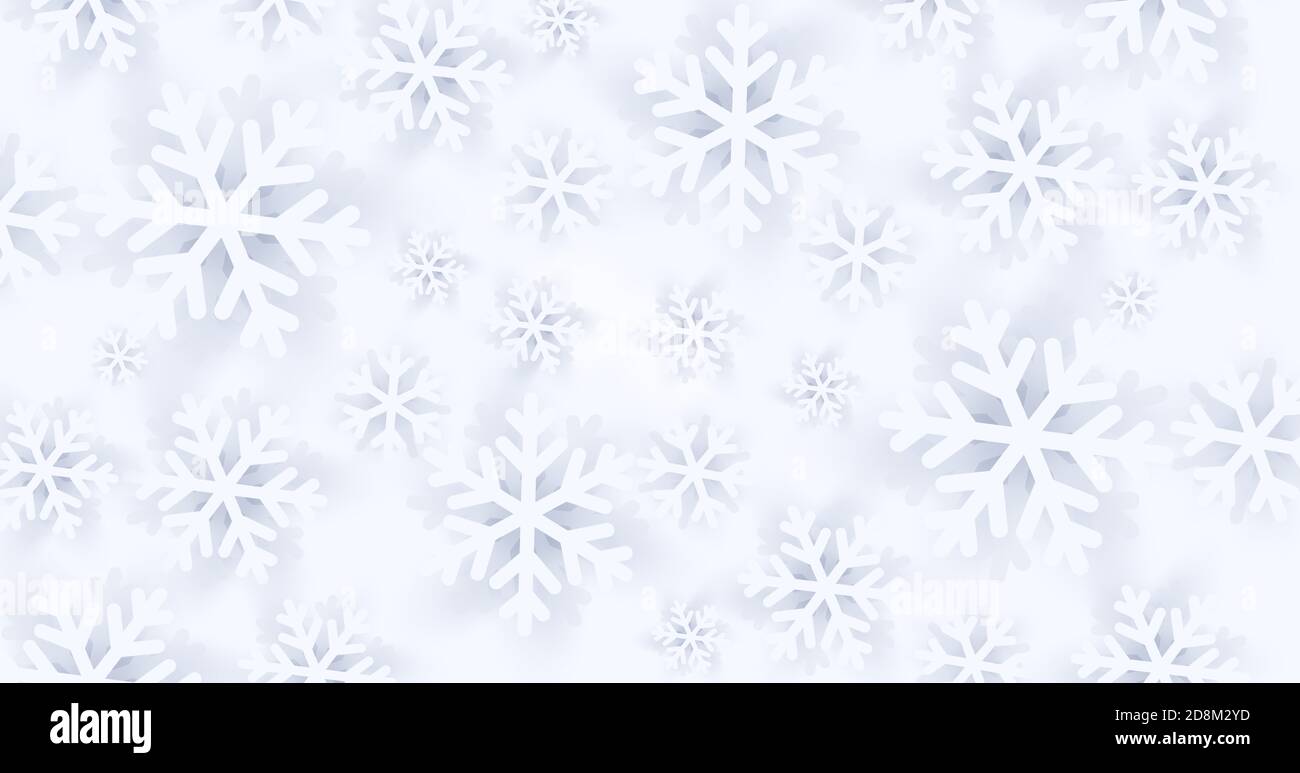Background texture with white snowflakes on white backdrop, play of ...