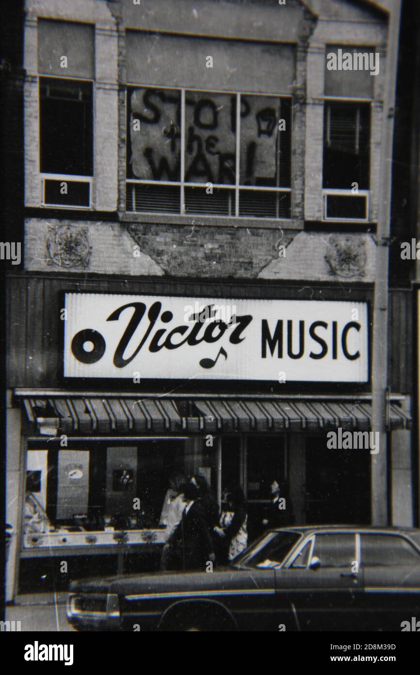 Fine 1970s vintage black ad white photography of a regular street scene ...