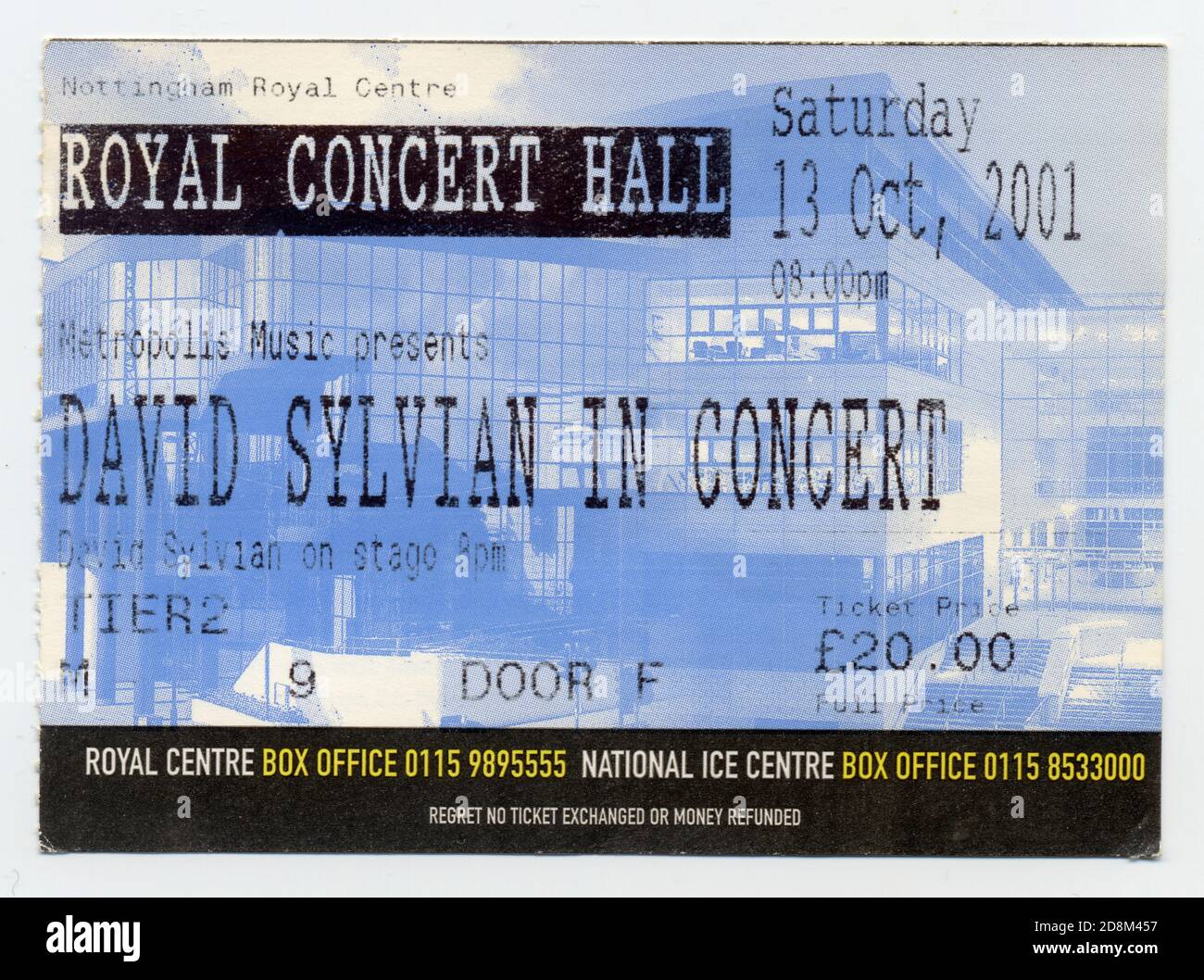 David Sylvian concert ticket from October 2001, Nottingham, UK Stock ...