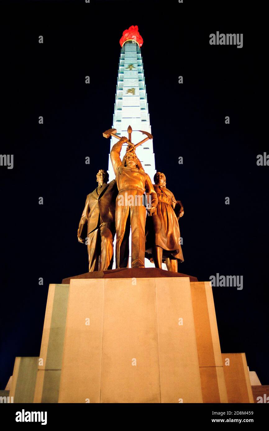 The Tower of the Juche Idea at night, Pyongyang Stock Photo - Alamy