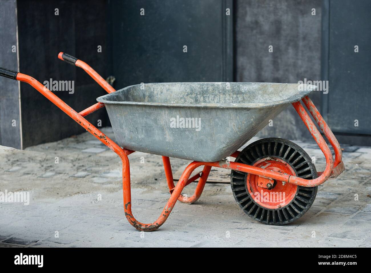 Cement cart construction tools with copy space on cement flooring ...
