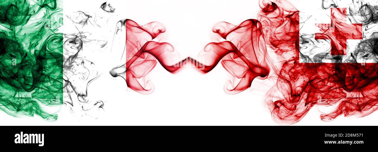 Italy vs Tonga, Tongan smoky mystic flags placed side by side. Thick ...