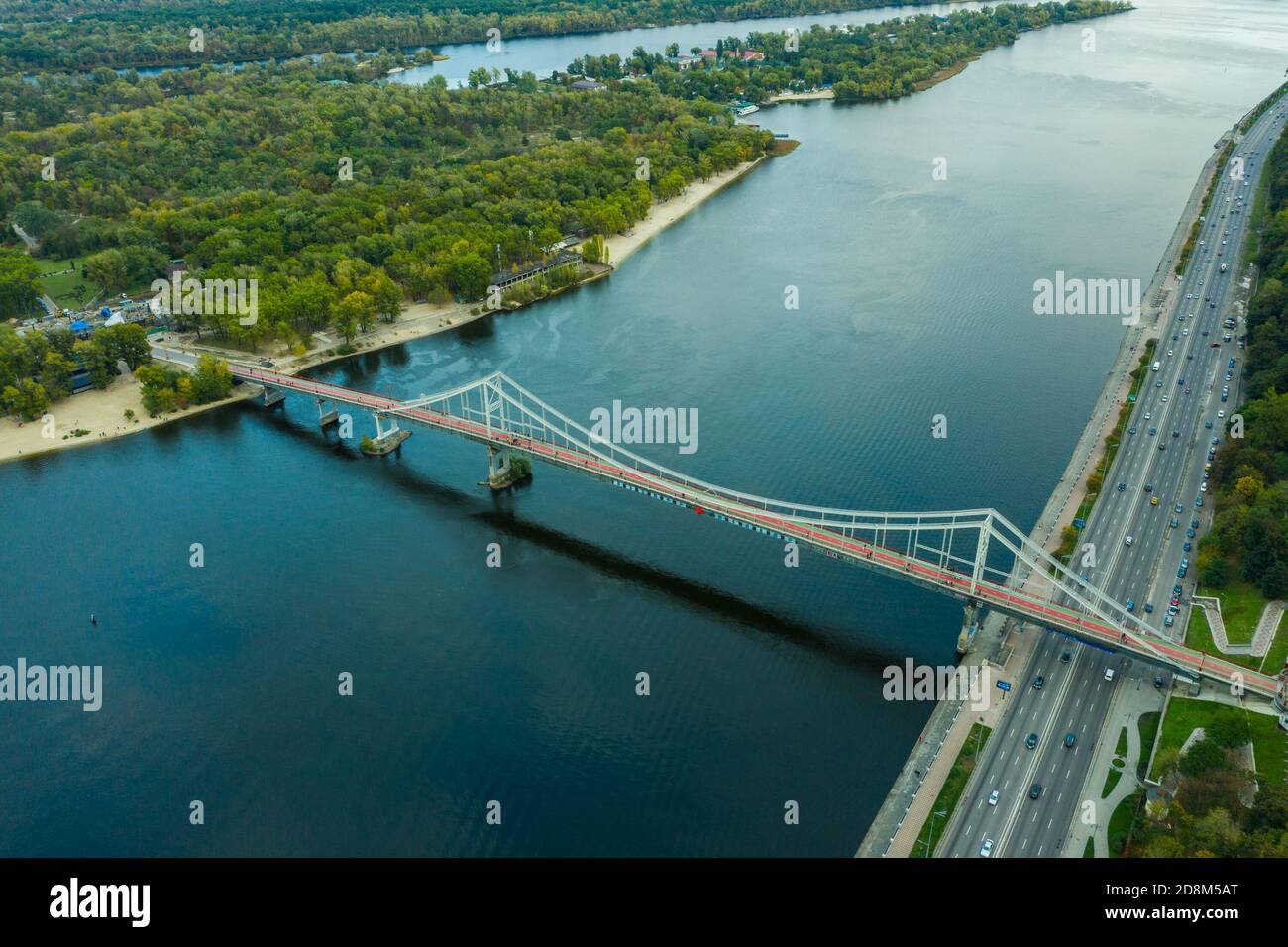 Aerial view of the Dnieper River and districts of Kyiv - the largest ...