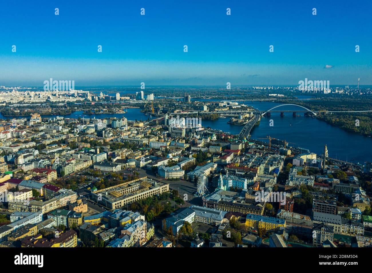 Aerial view of the Dnieper River and districts of Kyiv - the largest ...