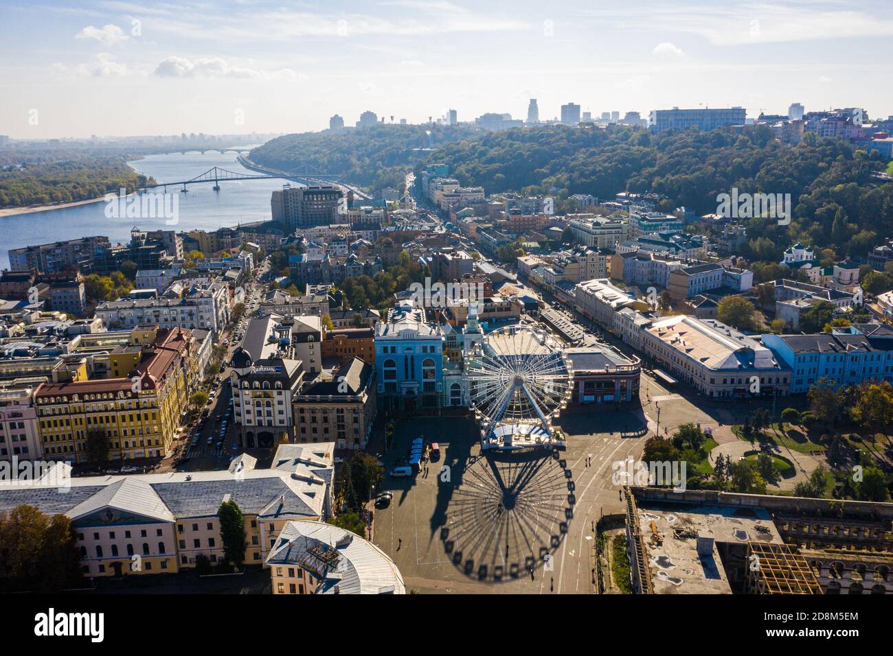 Aerial top view of Saint Andrew's church and Andreevska street from ...